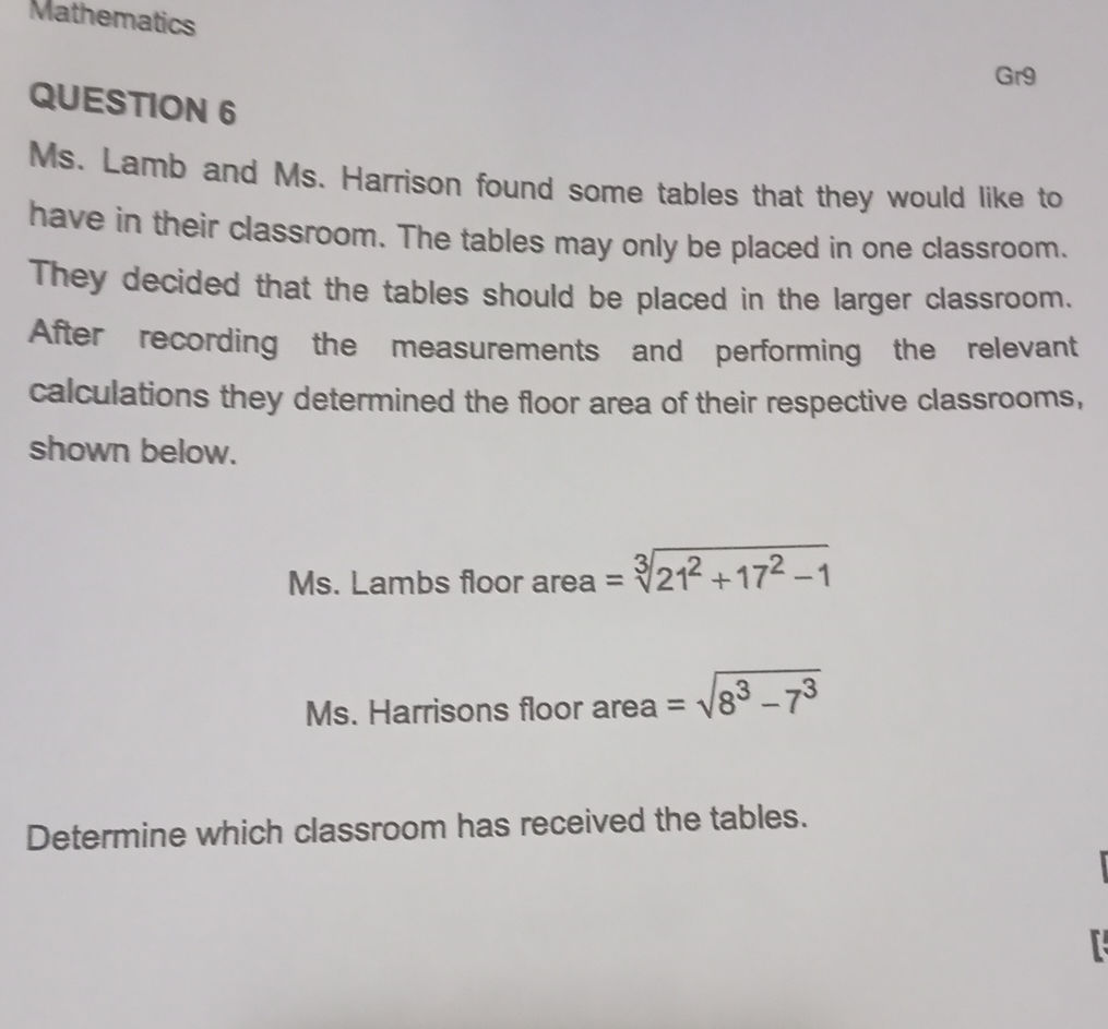 Ms. Lamb and Ms. Harrison found some tables | StudyX