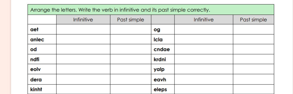 Arrange the letters. Write the verb in | StudyX