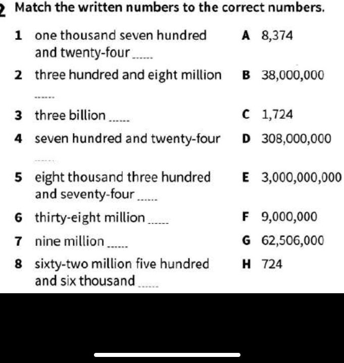 2 Match the written numbers to the correct | StudyX