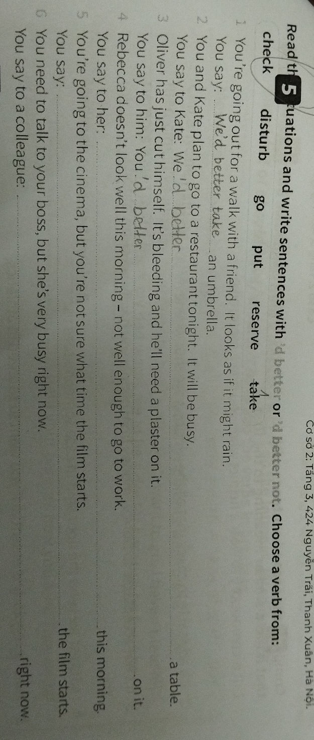 Read the 5 situations and write sentences | StudyX