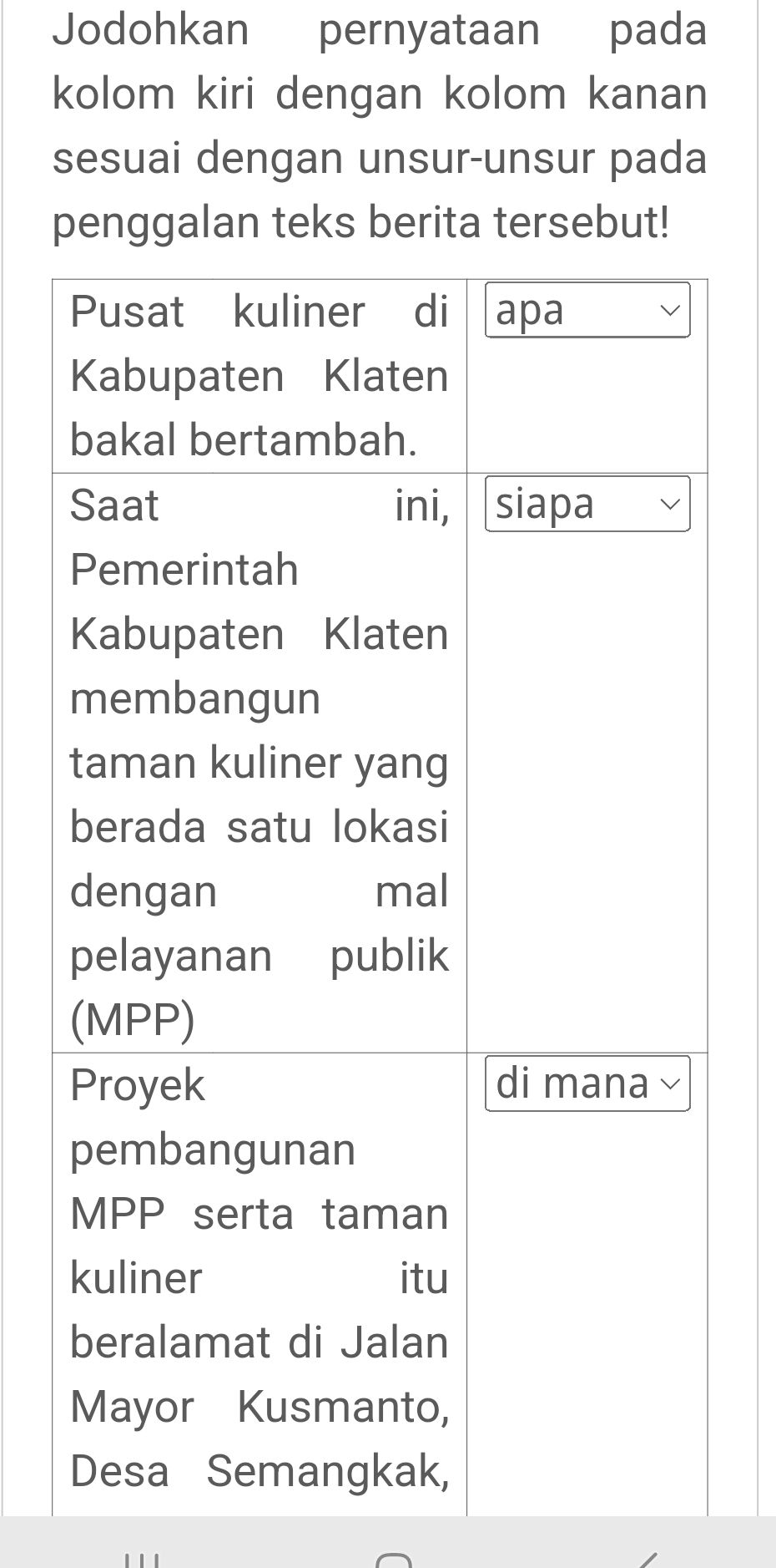 Jodohkan pernyataan pada kolom kiri dengan | StudyX