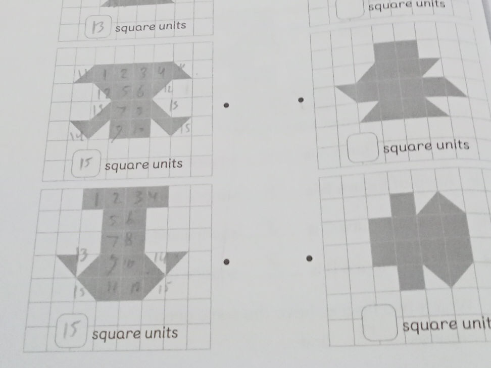 Find the area of the shapes in square units. | StudyX