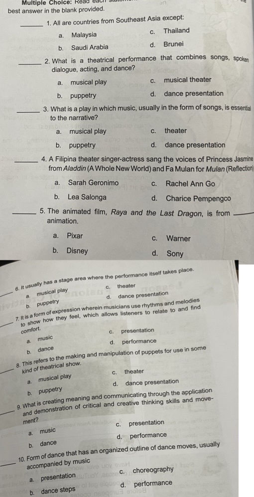 Multiple Choice: Read each statement and | StudyX