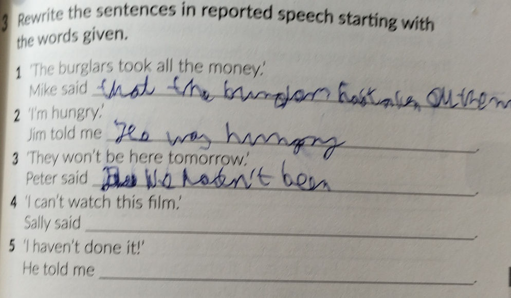 3 Rewrite the sentences in reported speech | StudyX