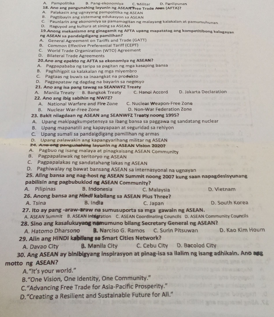 18. Ano ang pangunahing layunin ng ASEAN | StudyX