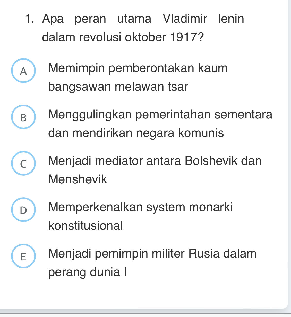 1. Apa peran utama Vladimir lenin dalam | StudyX