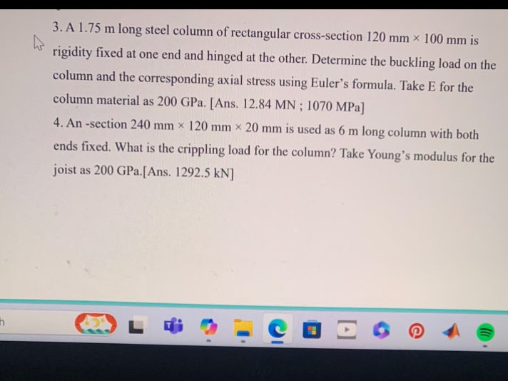 3. A 1.75 m long steel column of rectangular | StudyX