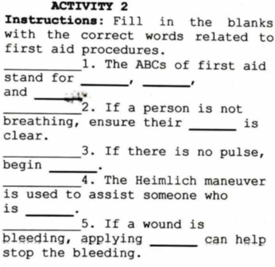 ACTIVITY 2 Instructions: Fill in the blanks | StudyX