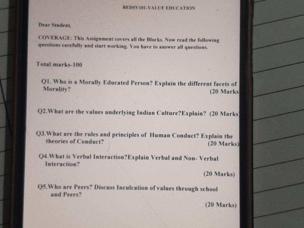 Q1. Who is a Morally Educated Person? | StudyX