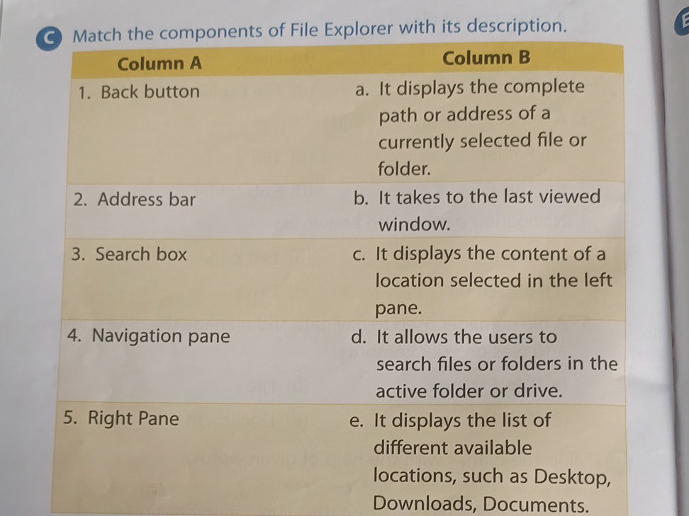 Match the components of File Explorer with | StudyX