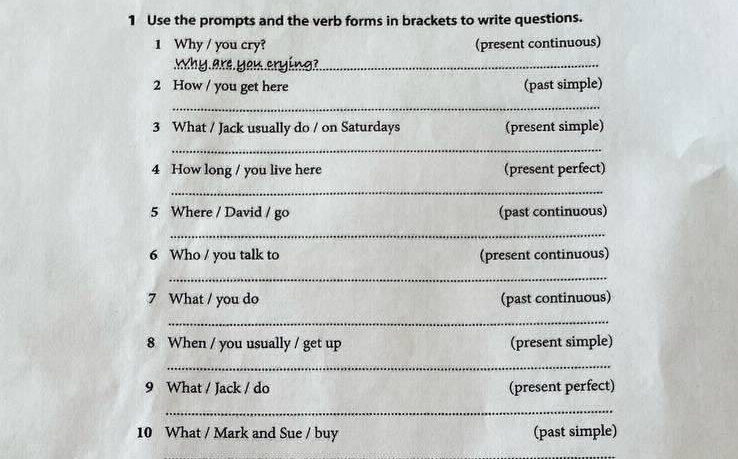 1 Use the prompts and the verb forms in | StudyX