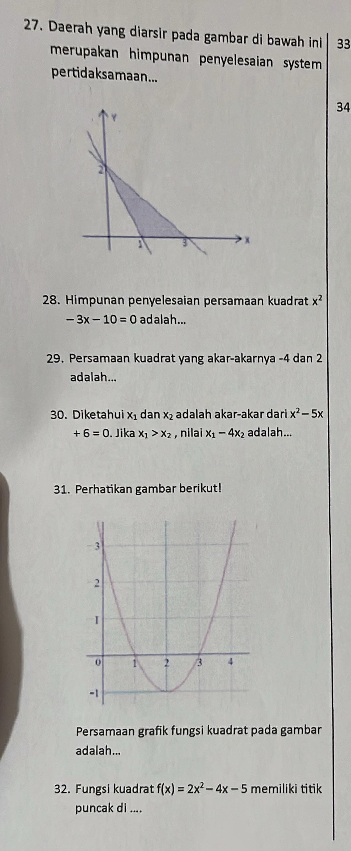 27. Daerah yang diarsir pada gambar di bawah | StudyX