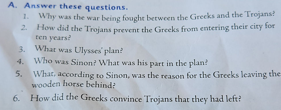 A. Answer these questions. 1. Why was the | StudyX
