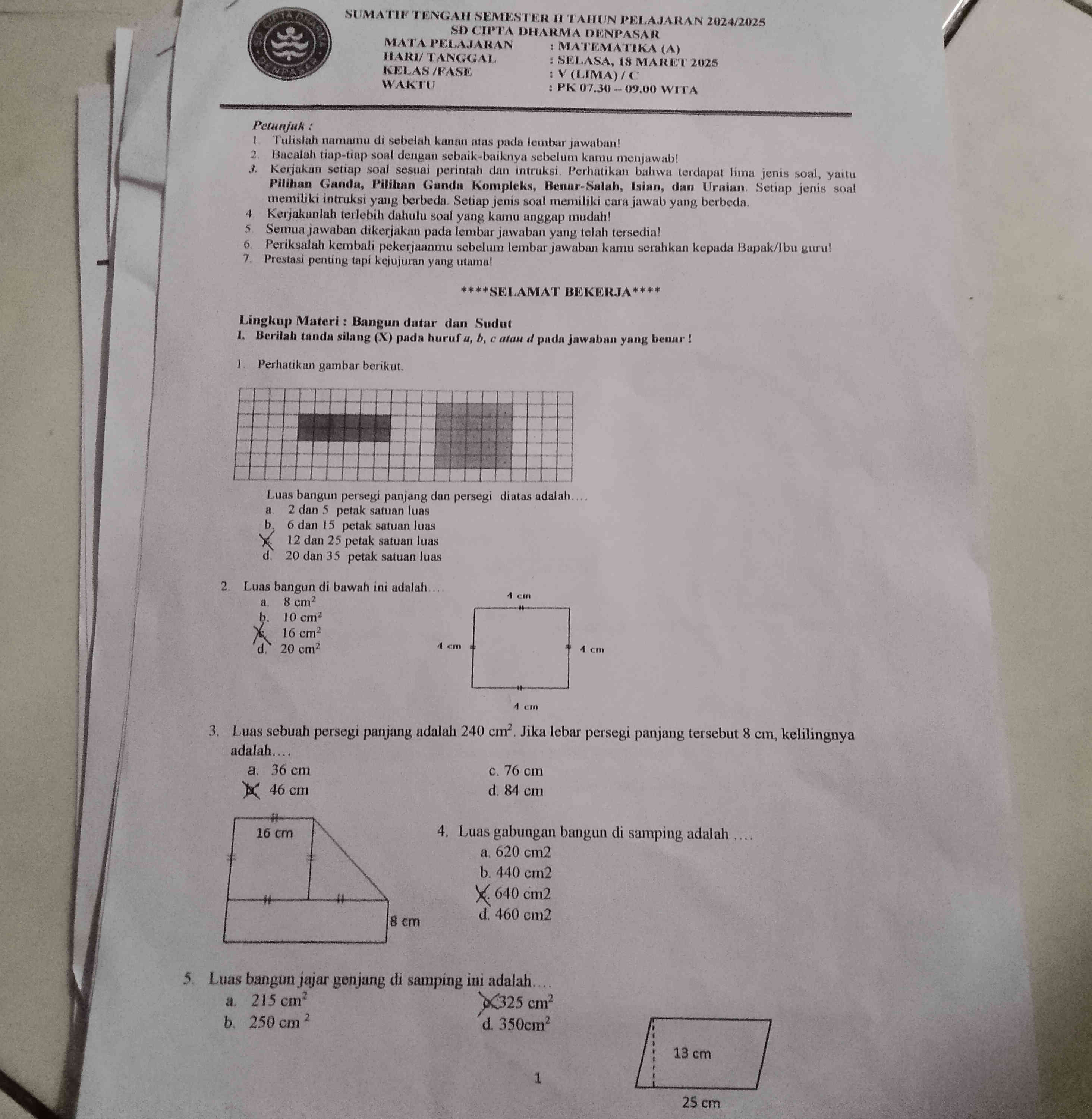 1. Perhatikan gambar berikut. Luas bangun | StudyX