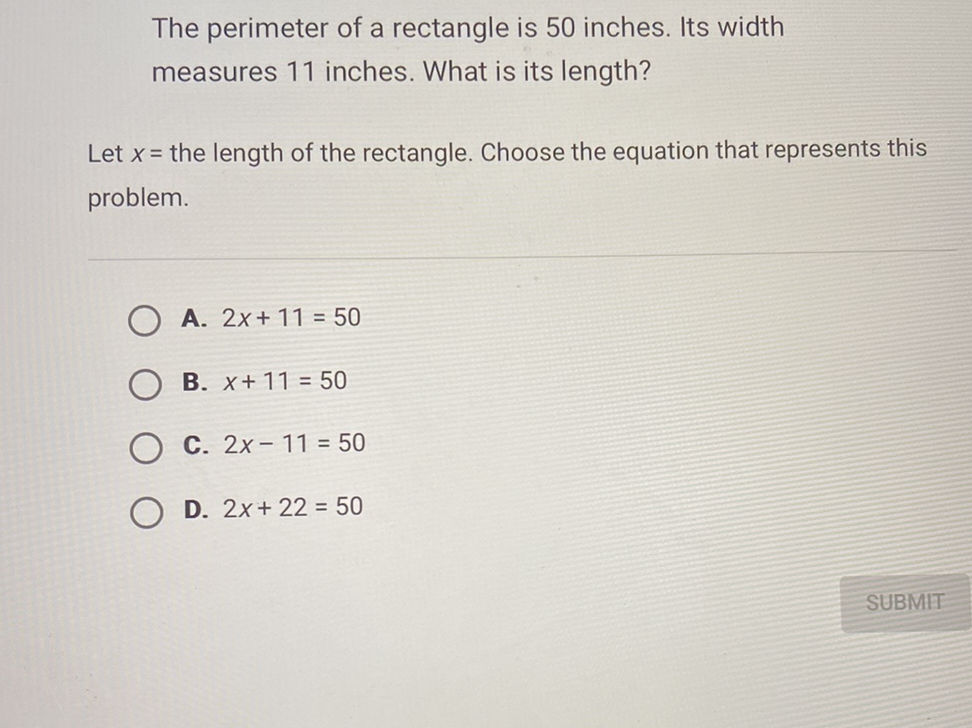 The perimeter of a rectangle is 50 inches. | StudyX