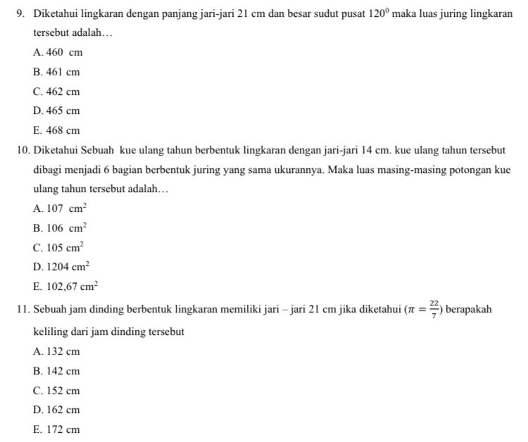 9. Diketahui lingkaran dengan panjang | StudyX