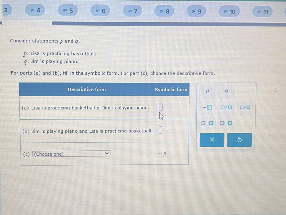 Consider statements $p$ and $q$. $p$: Lisa | StudyX