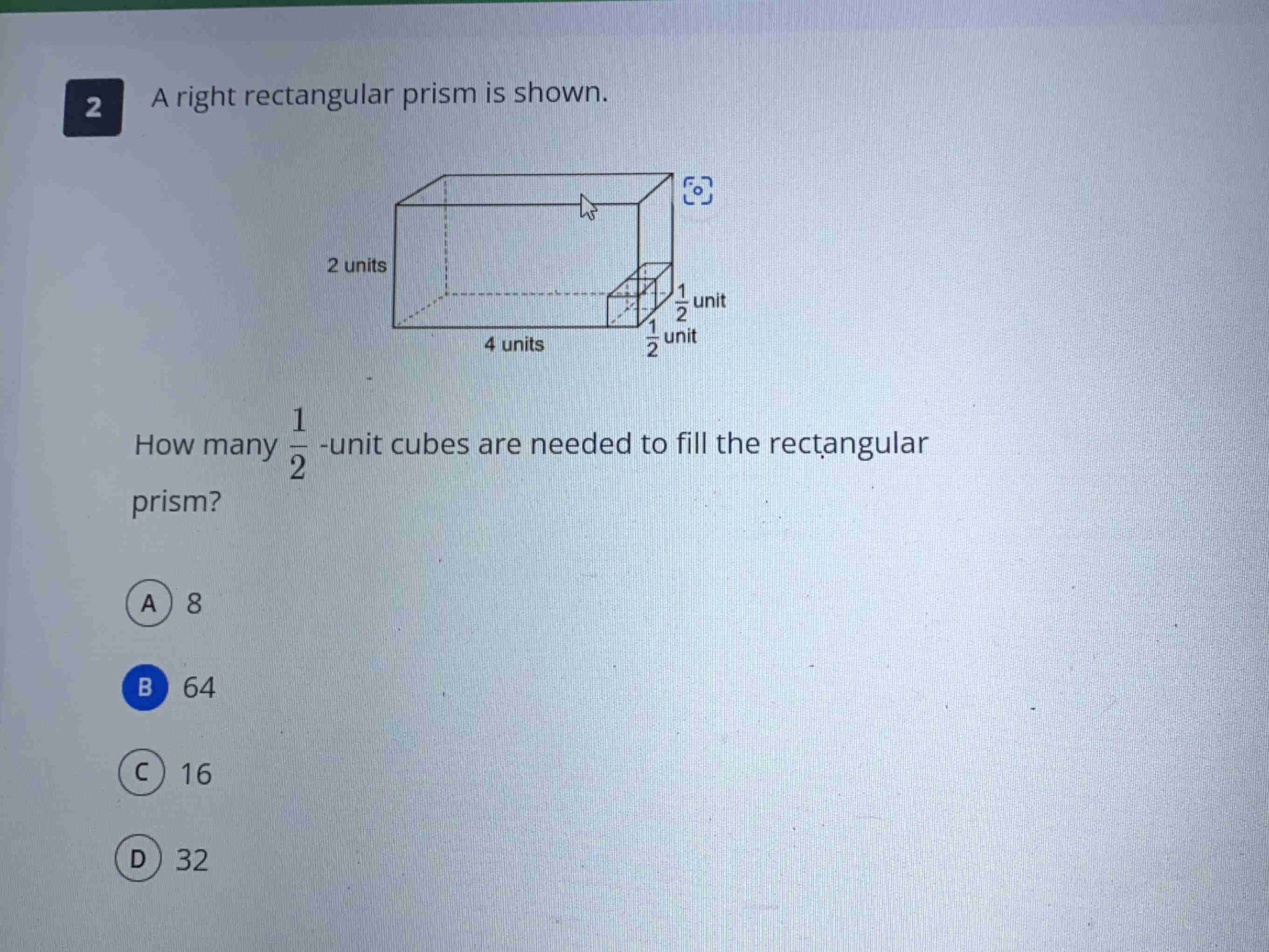 A right rectangular prism is shown. 2 units | StudyX