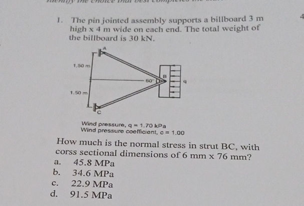 1. The pin jointed assembly supports a | StudyX