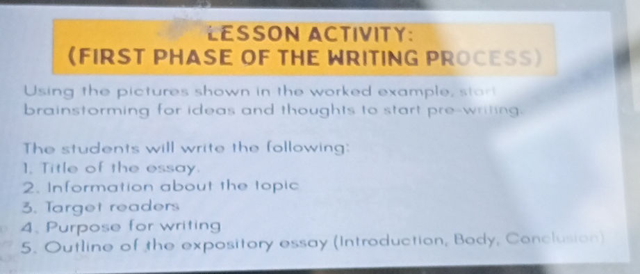 LESSON ACTIVITY: (FIRST PHASE OF THE WRITING | StudyX