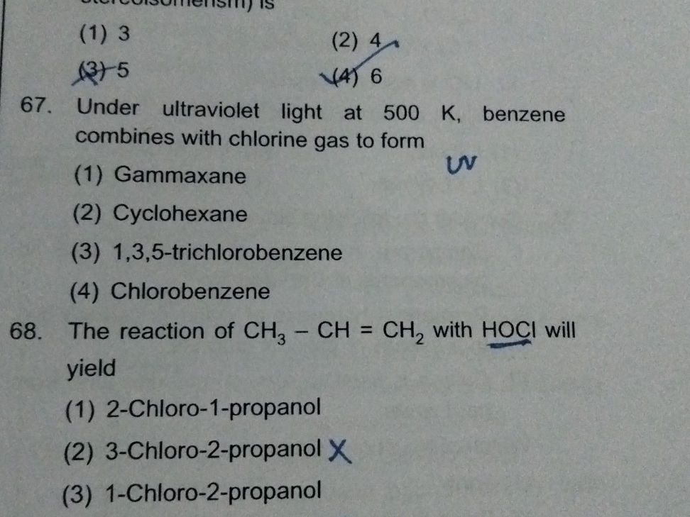 Under ultraviolet light at 500 K, benzene
