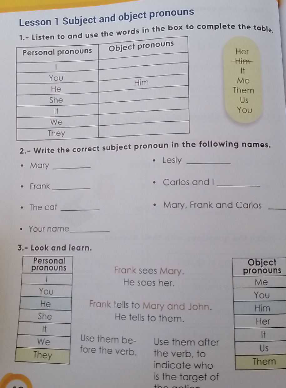 1.- Listen to and use the words in the box | StudyX
