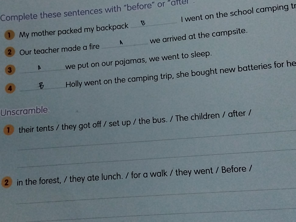 Complete these sentences with "before" or | StudyX