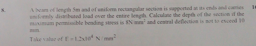 A beam of length 5m and of uniform | StudyX