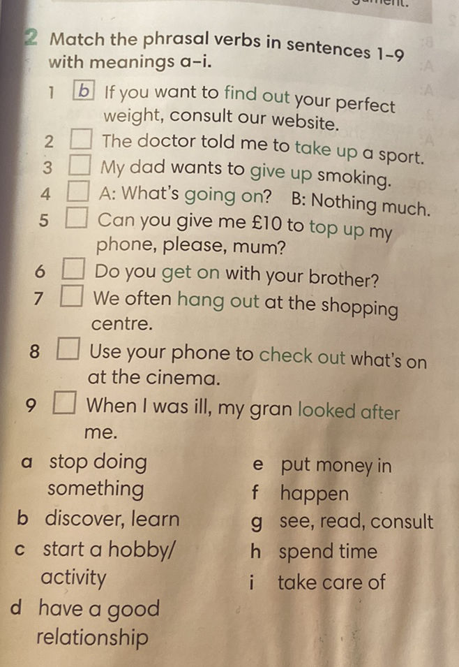 2 Match the phrasal verbs in sentences 1-9 | StudyX