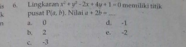 Lingkaran $x^2 + y^2 - 2x + 4y + 1 = 0$ | StudyX