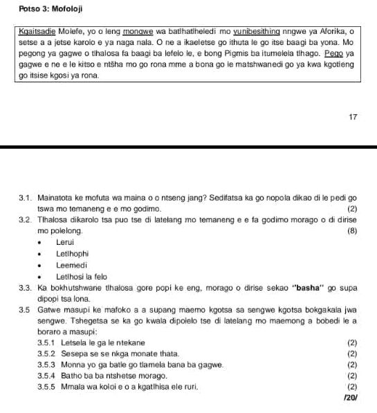 3.1. Mainatota ke mofuta wa maina o o ntseng | StudyX