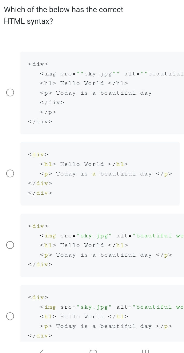 Which of the below has the correct HTML | StudyX