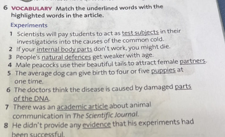 6 VOCABULARY Match the underlined words with | StudyX