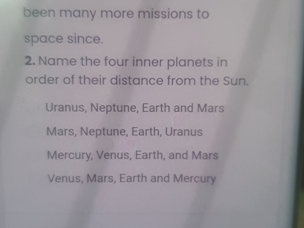 2. Name the four inner planets in order of | StudyX