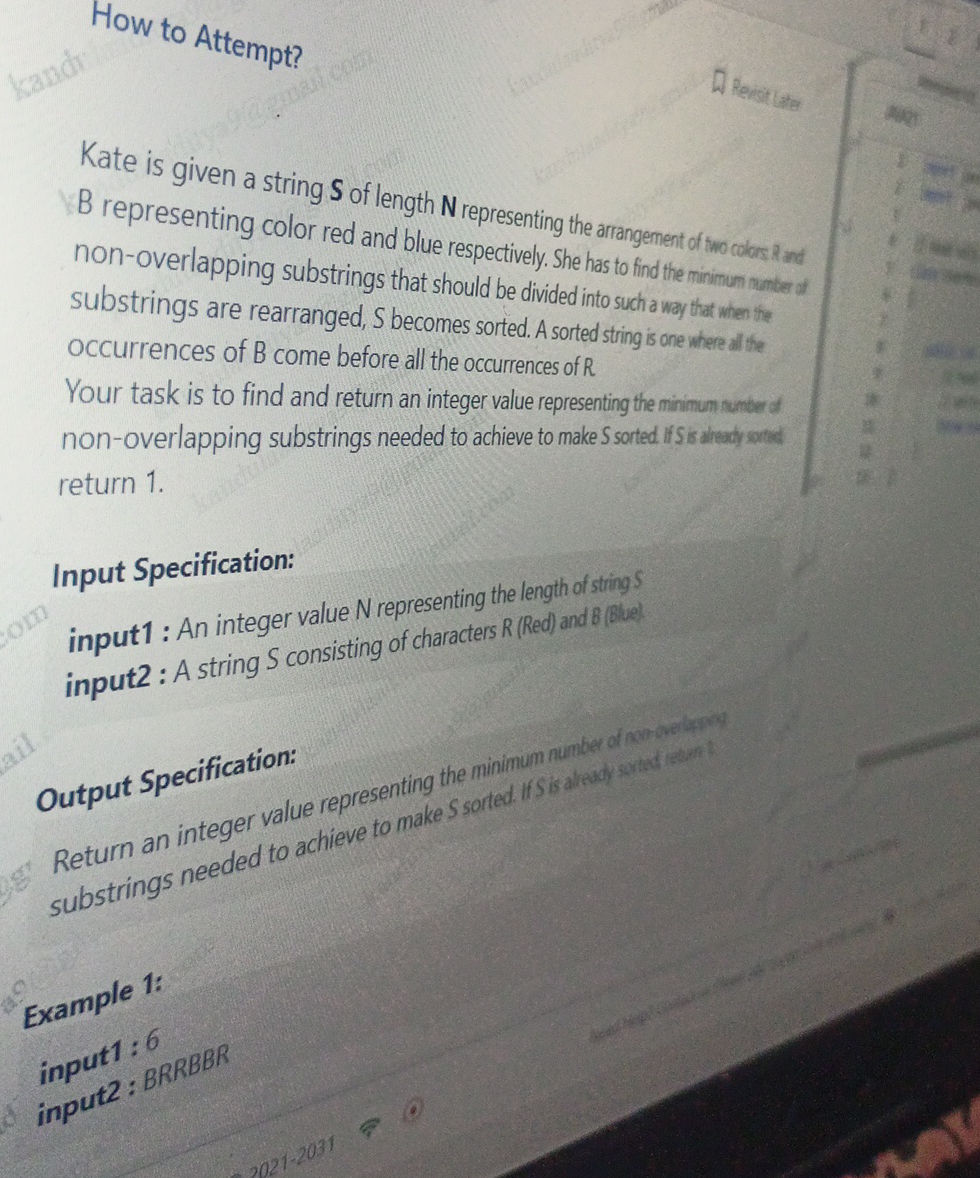 Kate is given a string S of length N | StudyX