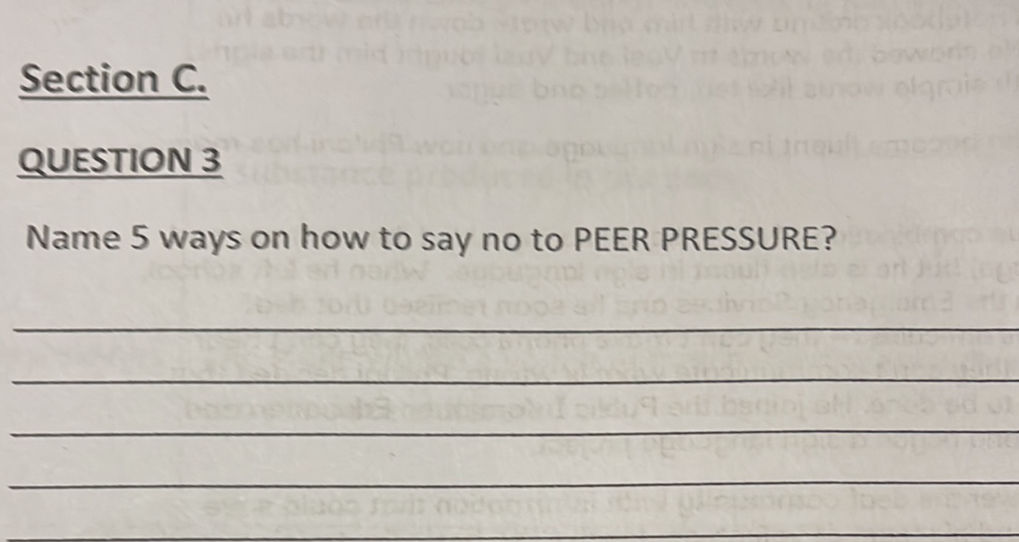 Name 5 ways on how to say no to PEER | StudyX