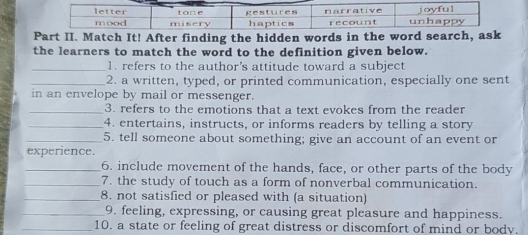 Part II. Match It! After finding the hidden | StudyX