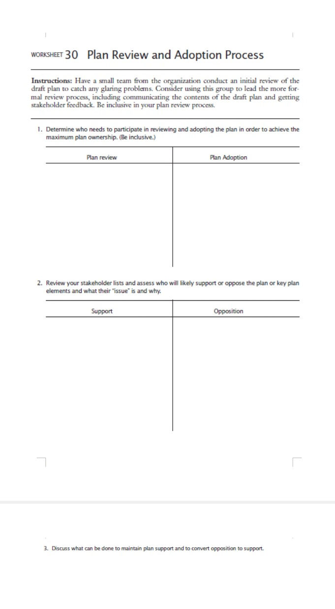 WORKSHEET 30 Plan Review and Adoption | StudyX