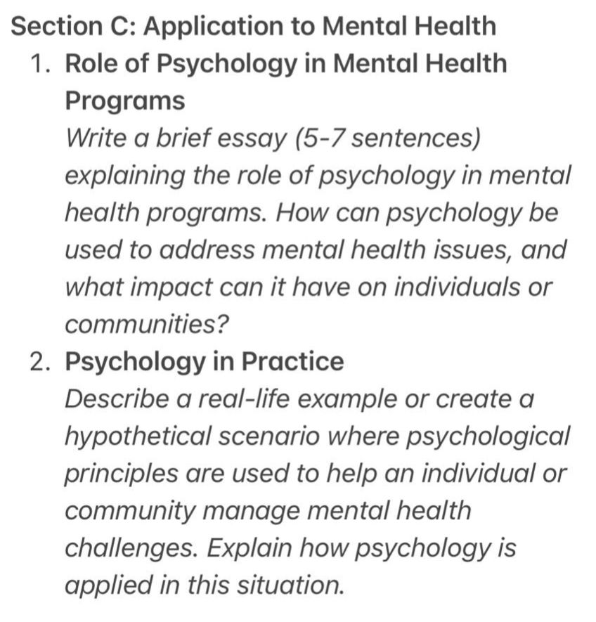 Section C: Application to Mental Health 1. | StudyX