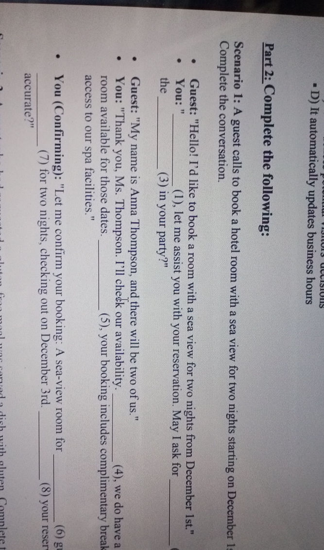 Part 2: Complete the following: Scenario 1: | StudyX