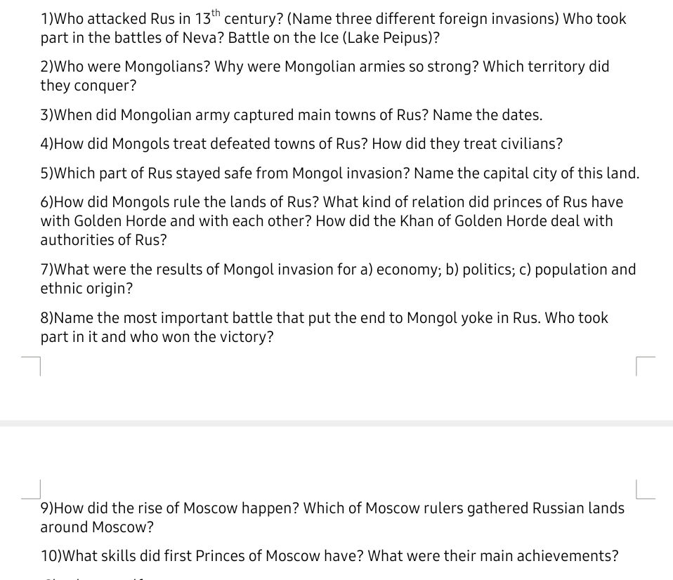 1) Who attacked Rus in 13th century? (Name | StudyX