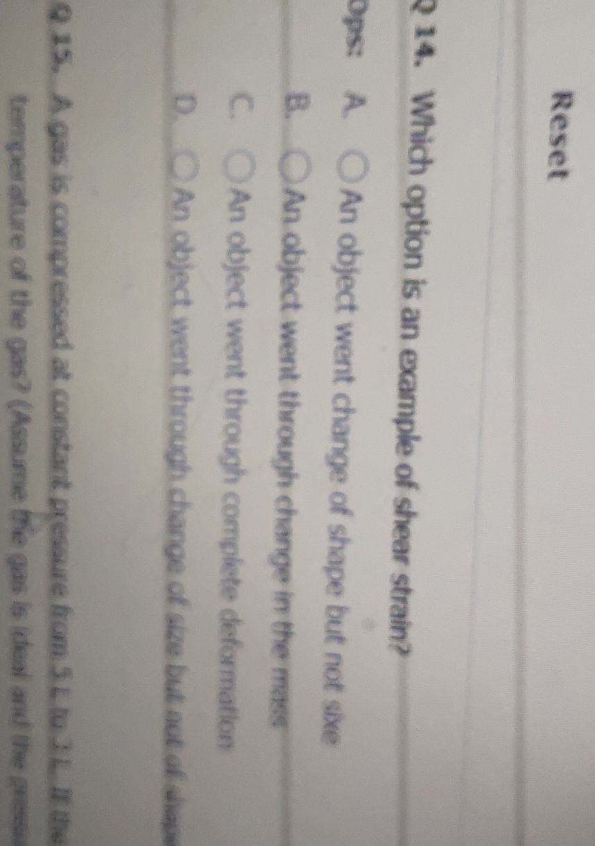 Q14. Which option is an example of shear | StudyX