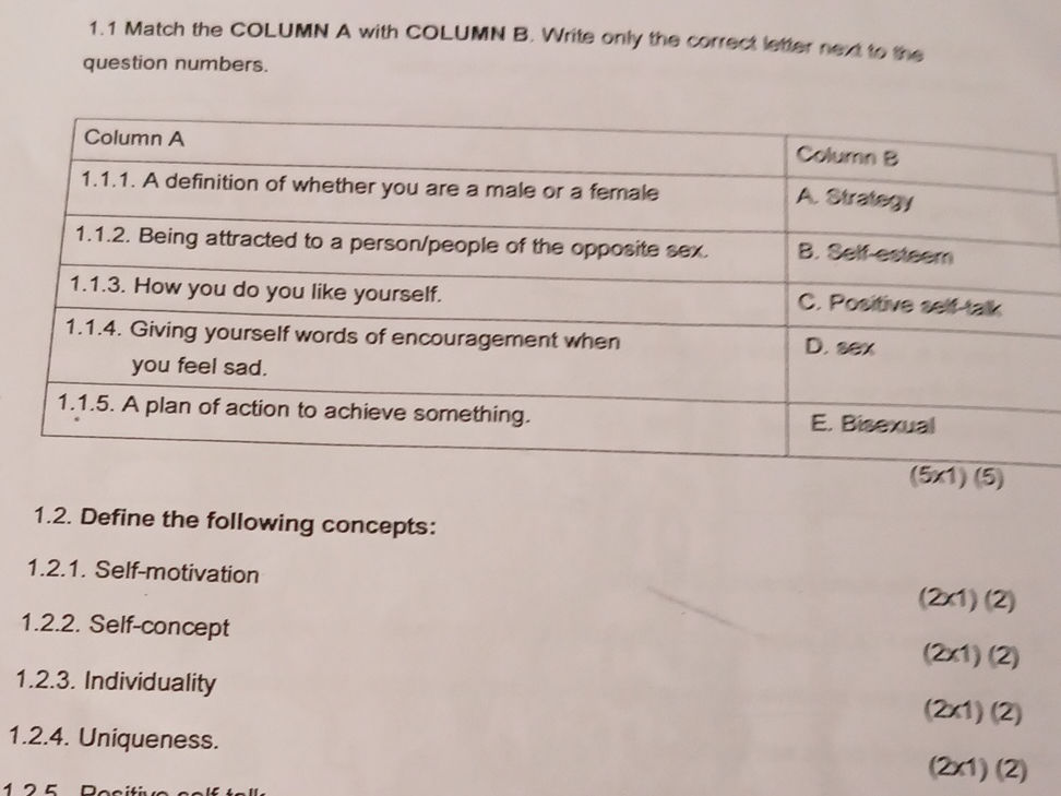 1.1 Match the COLUMN A with COLUMN B. Write | StudyX