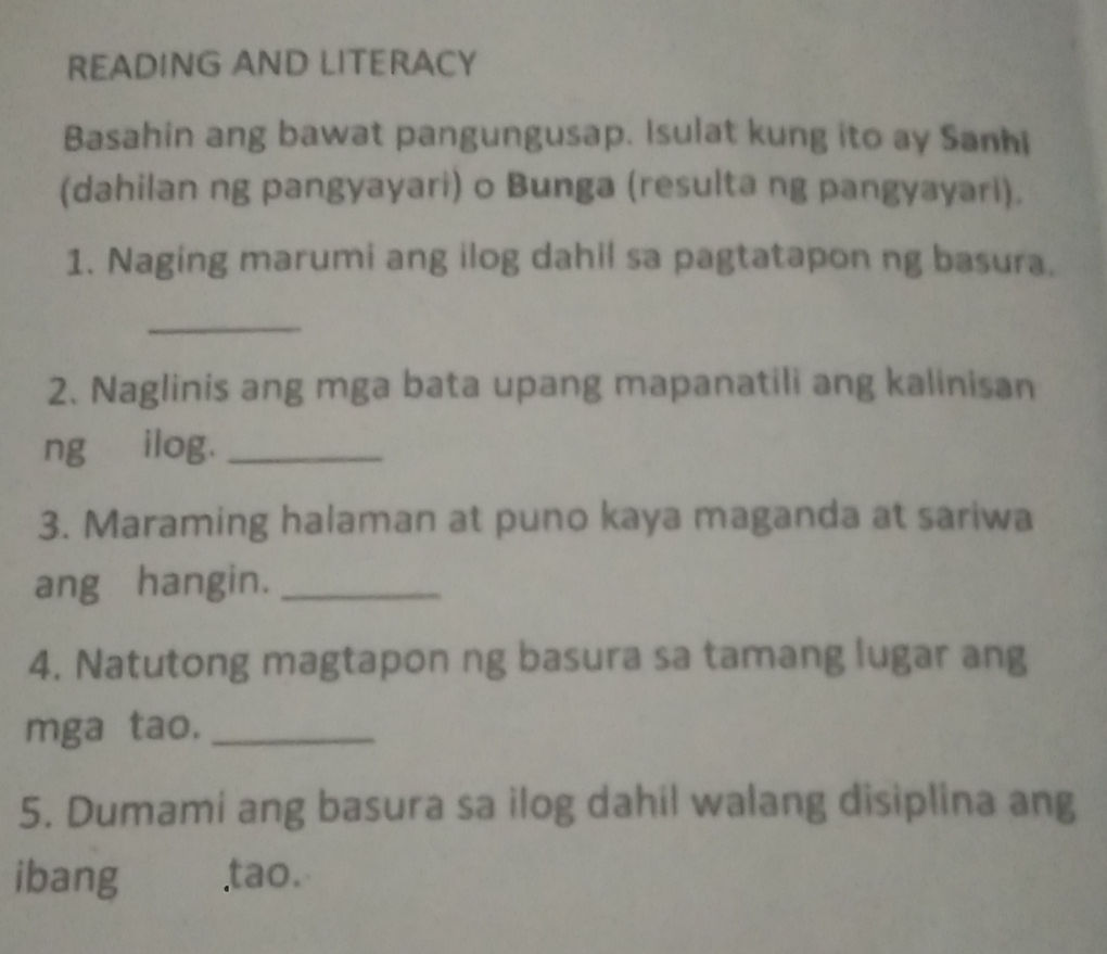 READING AND LITERACY Basahin ang bawat | StudyX
