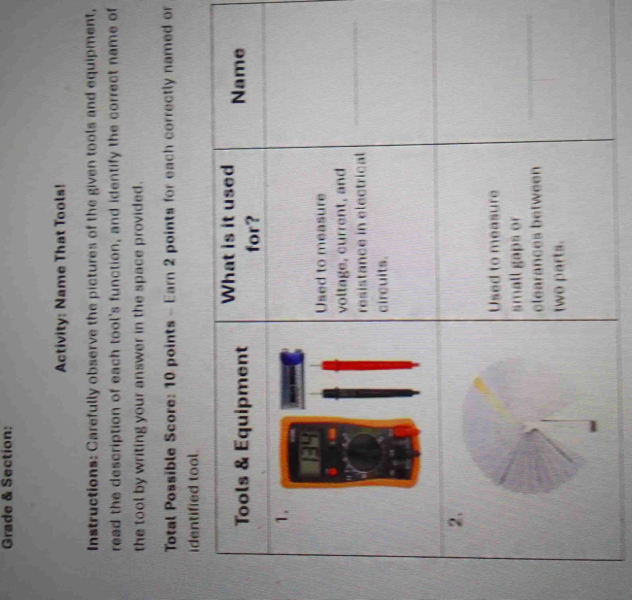 Activity: Name That Tools! Instructions: | StudyX