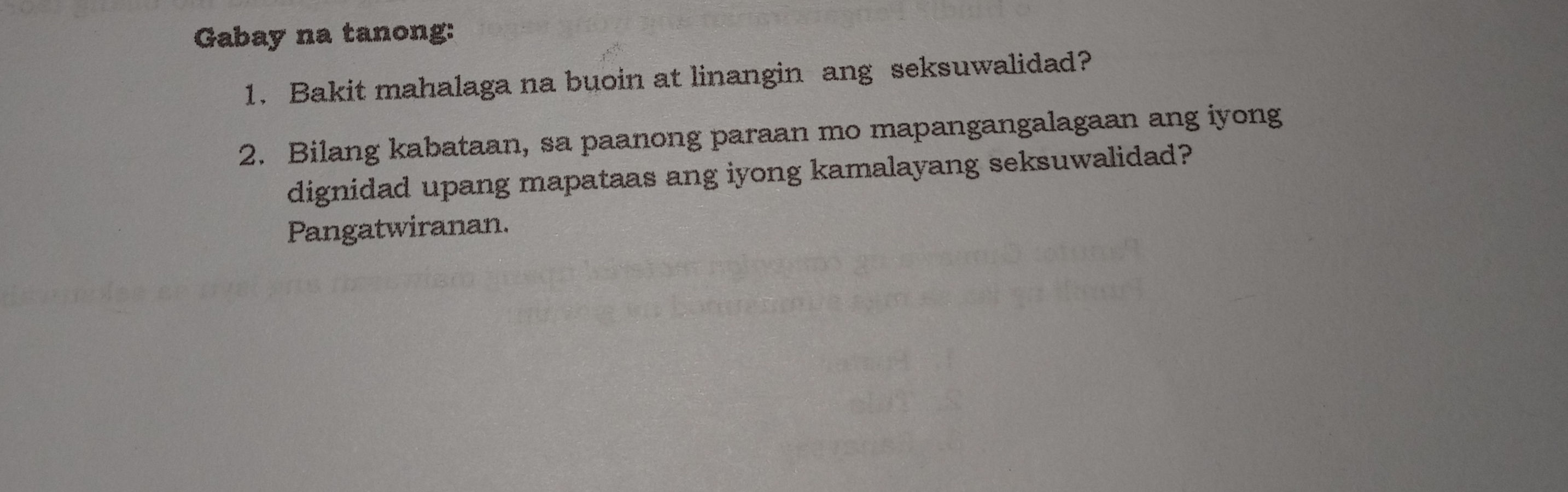 Gabay na tanong: 1. Bakit mahalaga na buoin | StudyX