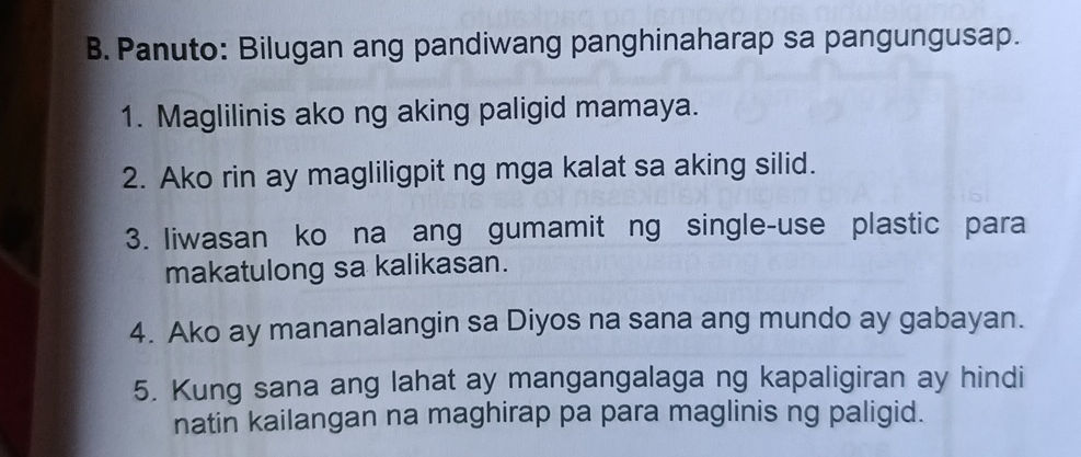 B. Panuto: Bilugan ang pandiwang | StudyX