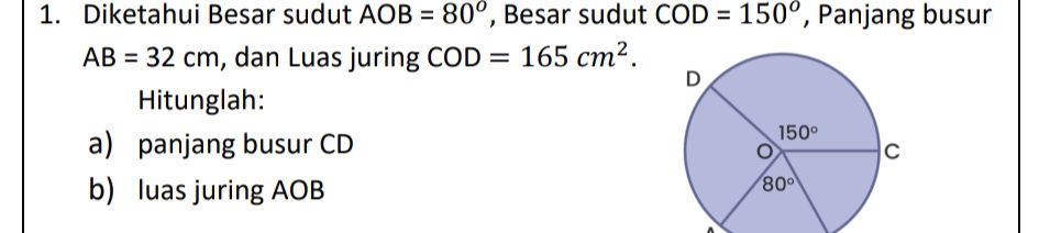 1. Diketahui Besar sudut AOB = 80°, Besar | StudyX