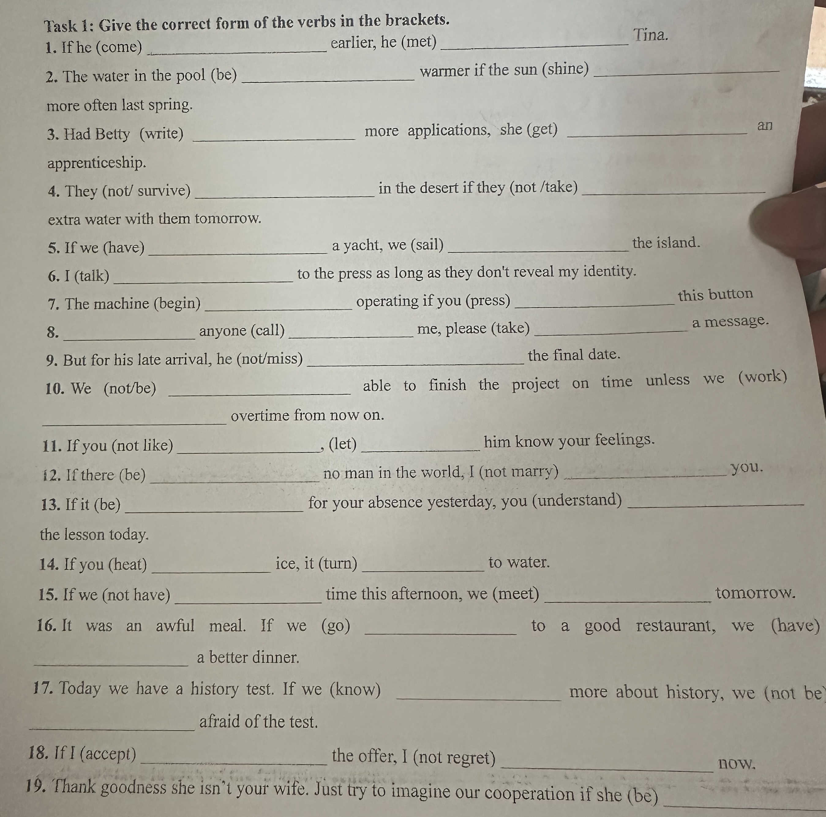 Task 1: Give the correct form of the verbs | StudyX