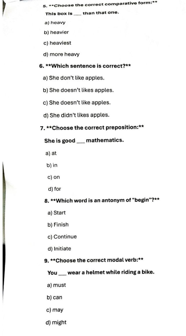 5. **Choose the correct comparative form:** | StudyX